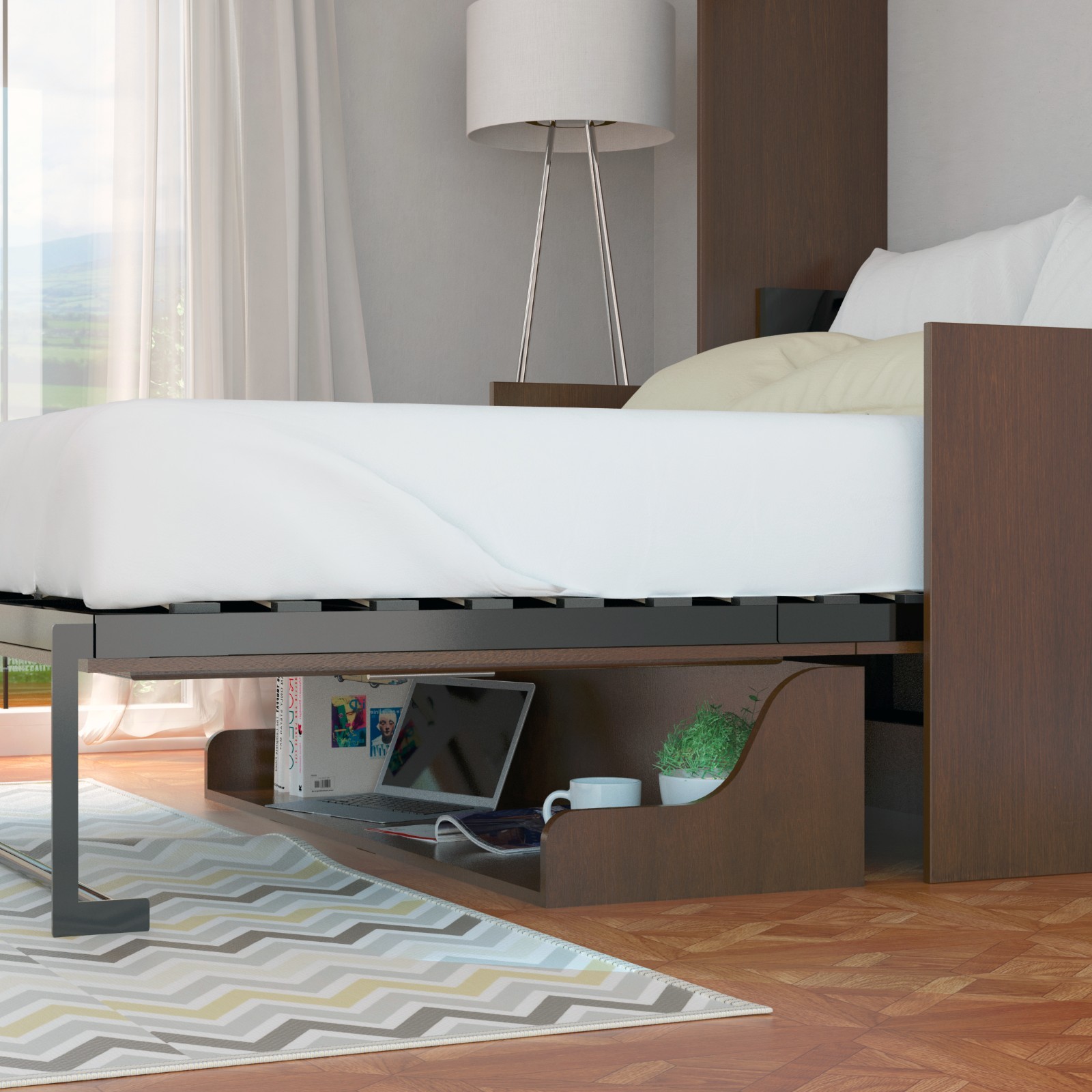 URBAN LOFT “CARSYN” Queen Murphy Wall Bed / Easy Install Walnut w/Desk ...