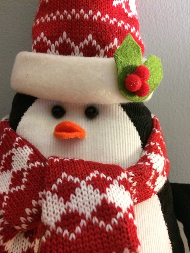 Christmas Holiday Decor Plush Penguin with Stocking Hat Scarf & Wreath ...