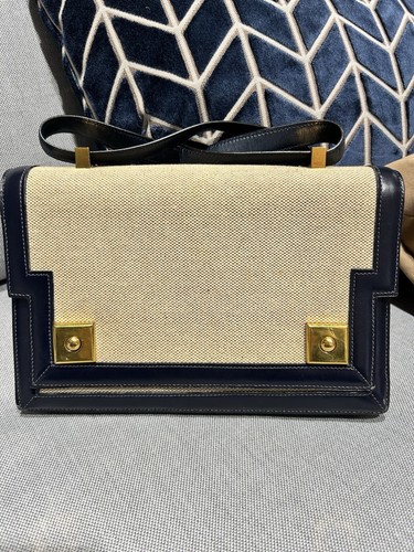 Lower Price! Vintage Hermes ‘Tilly’ Navy/cream | eBay UK