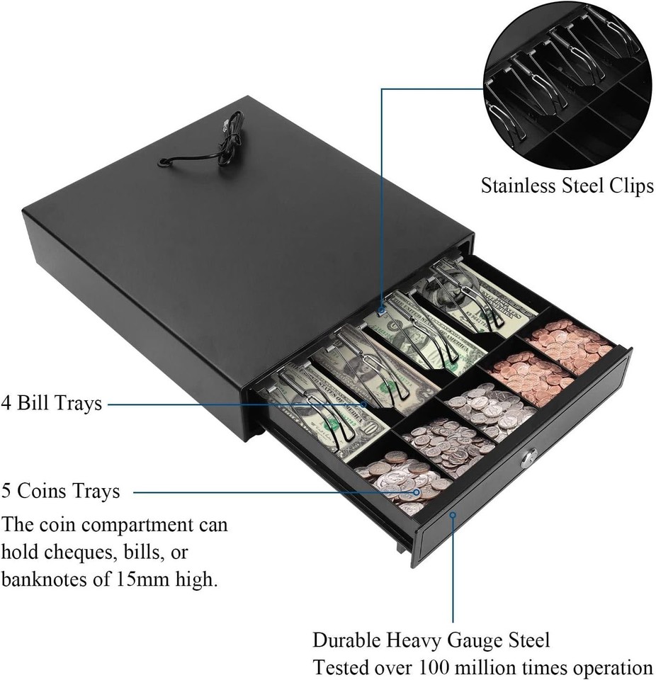 Cash Register Till Drawer Money 4 Bills 5 Coins Removable Tray Safe Key ...