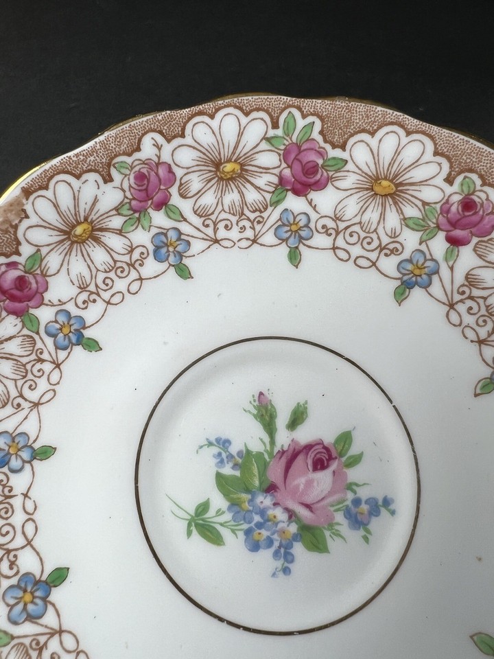 Vintage Rosina Roses Daisies Floral Pattern Cup Saucer Bone china ...