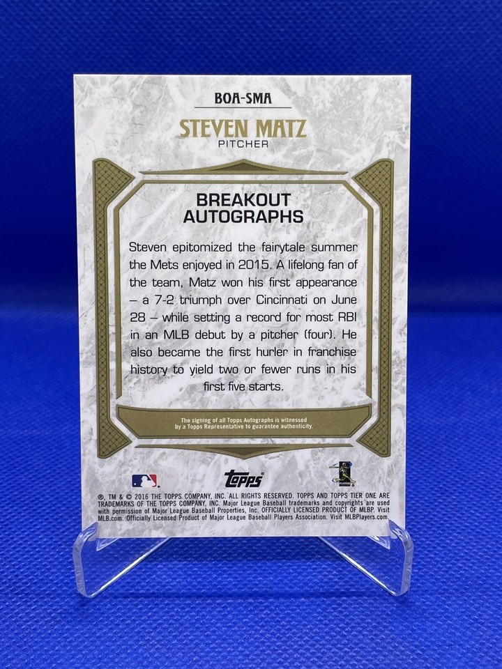 2016 Topps Tier One Breakout Auto /299 Steven Matz #BOA-SMA Auto New ...