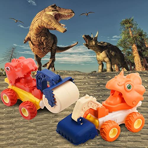 Dinosaur Toy Construction Truck Toys, 4 Pack Monster Orange Red Cyan ...