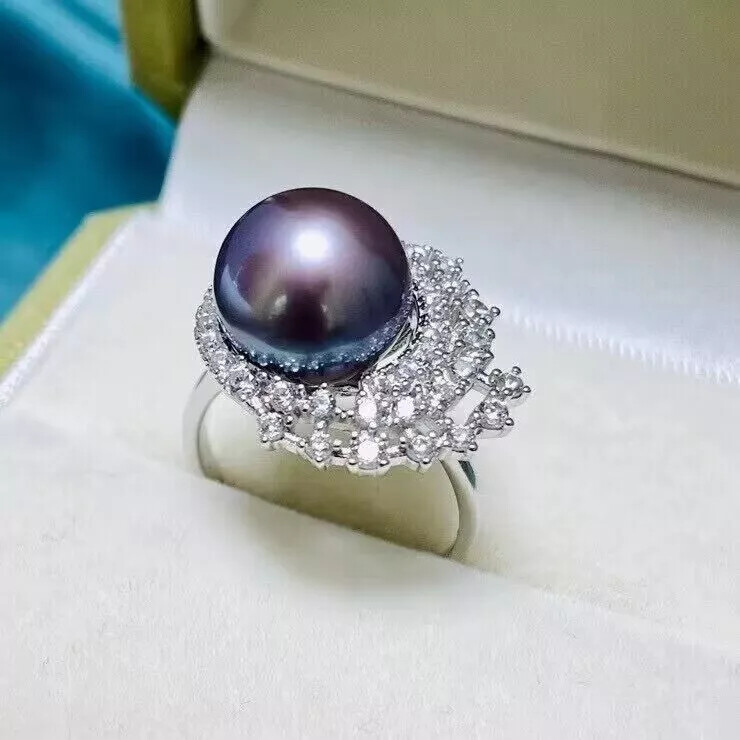 gorgeous 10-11mm south sea round black pearl ring 925s | eBay