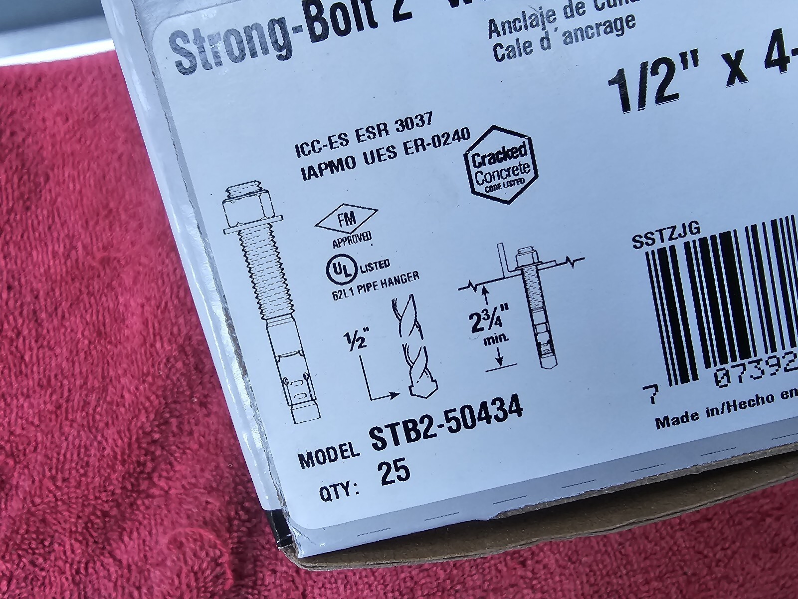 1/2"-13 x 4-3/4" Simpson Strong Bolt 2 II Concrete Wedge Anchor STB2 ...