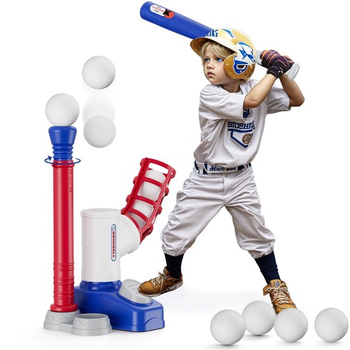 T Ball Sets for Kids 3-5, Tee Ball Set with Step on Pitching Machine ...