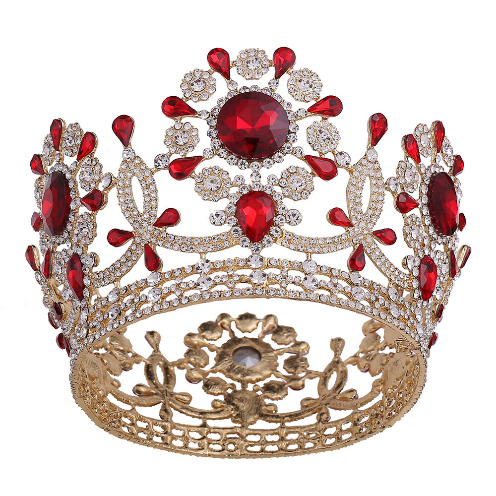 Large Crystal Gold Queen Queen Round Crown Wedding Prom Queen Princess ...