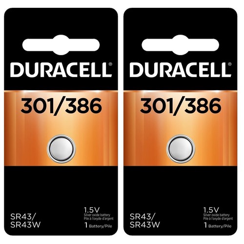 2 x 301/386 Duracell Silver Oxide Batteries (AG12, 10L124, SR1142W ...