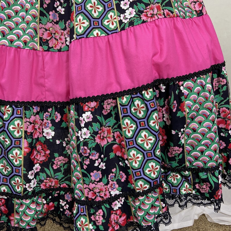 Square Dance 2pc Dress Outfit Black Green Pink Floral Skirt Black ...