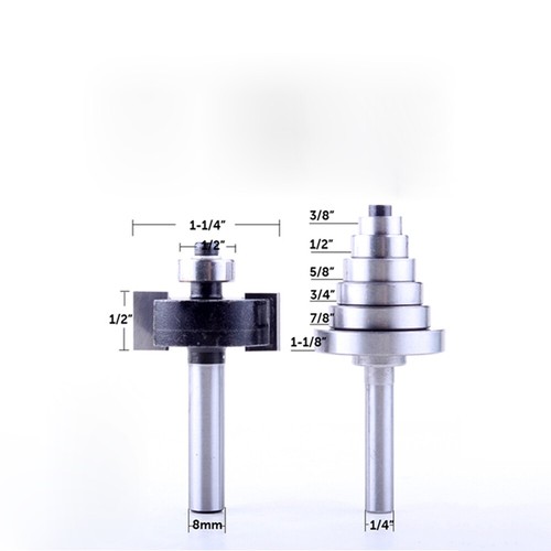 2PC 8mm Shank 1/2" Height with 6 Bearings Rabbet Router Bit & Bearing ...