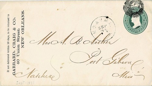 MS/LA Steamboat RPO Named Boat - 1871 N O & V M L RR (M-15-g, R4) 3c ...