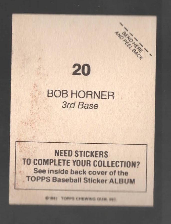 1981 Topps Stickers Bob Horner Atlanta Braves #20 Excellent | eBay