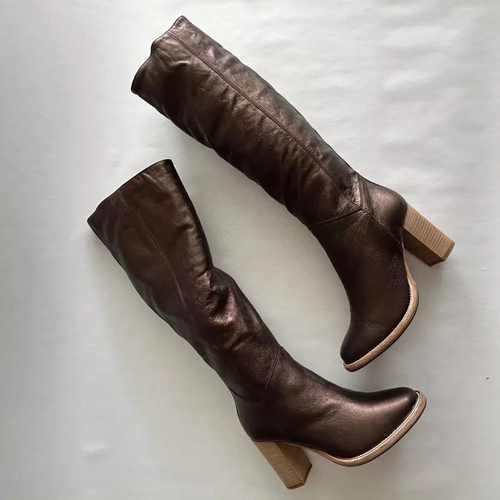 Ross & Snow Knee-High Leather/Fur Elena Boot Metallic Brown Women's 8.5 | eBay