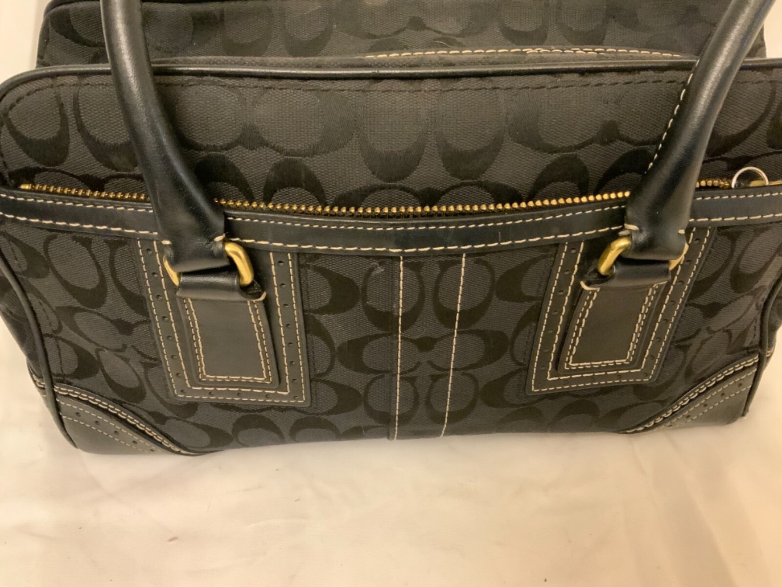 COACH Women's Black Jacquard Leather Monogram Handbag… - Gem