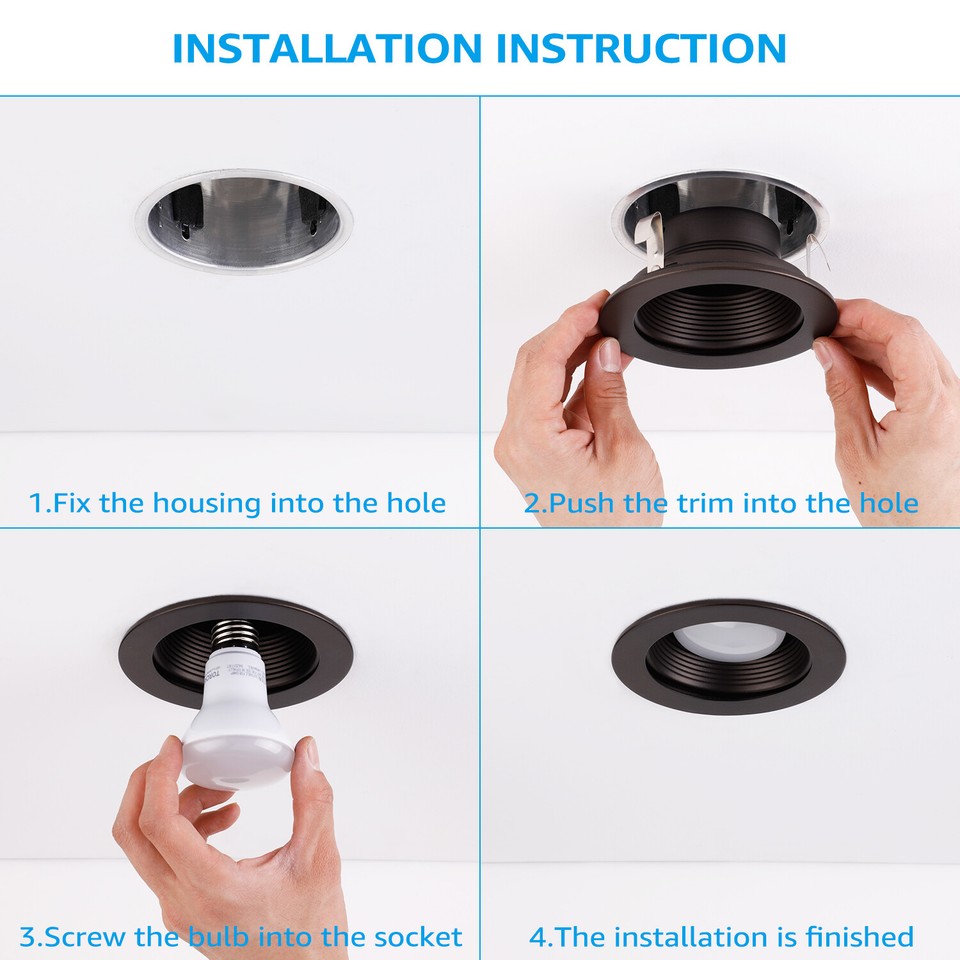 12 Pack 4" Recessed Can Light Trim with Oil Rubbed Bronze Step Baffle ...