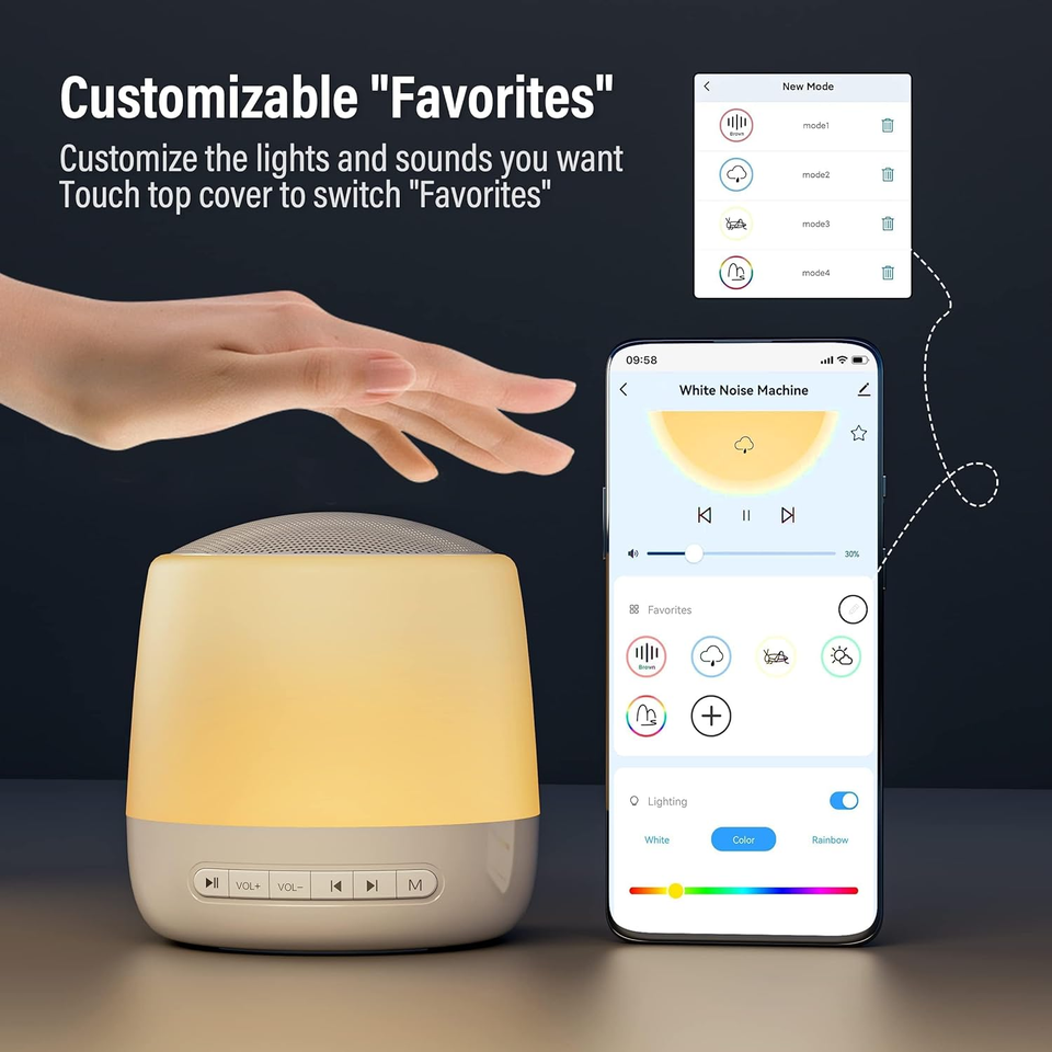 Baby Sound Machine with Night Light, White Noise Machine for Kids and ...