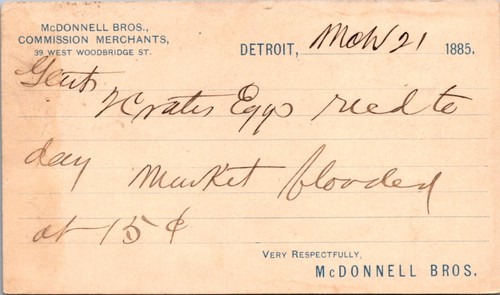 1885 Postcard McDonnell Brothers Commission Merchants in Detroit ...
