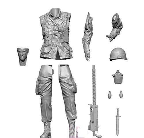 1/35 Resin Figure Model Kit US Airborne Soldier Machine Gunner WW2 War ...
