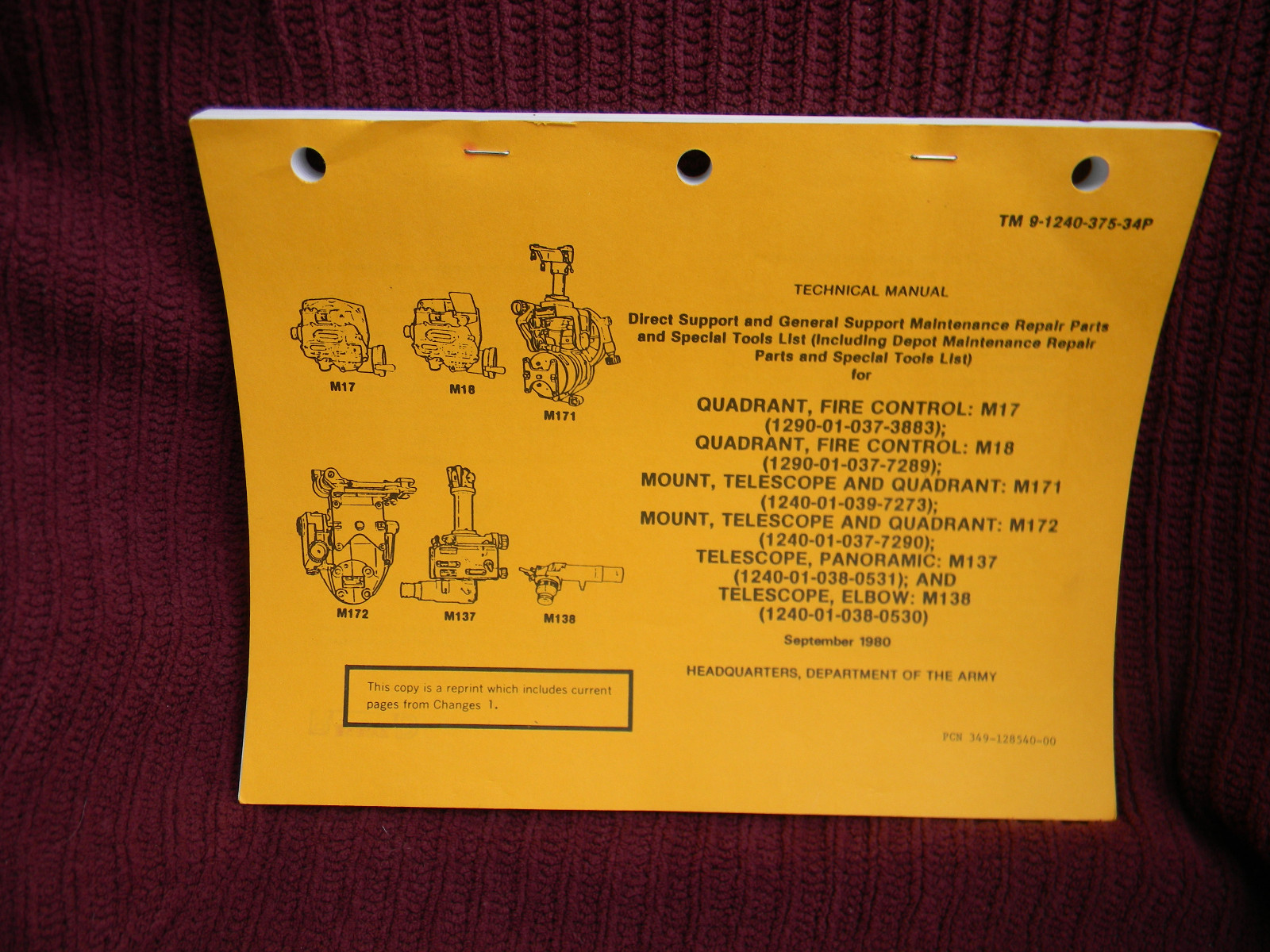 1980 QUADRANT, FIRE CONTROL: M17, M18 TM 9-1240-375-34P Tech Manual ...