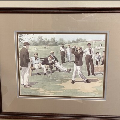 2 VINTAGE A.B.Frost GOLFING GOLF FRAMED & MATTED ART PRINTS | eBay