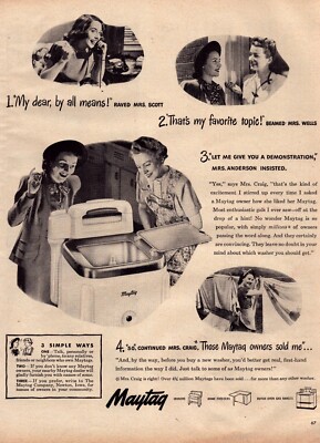 1947 Maytag Washing Machine Print Ad Housewives Raving Telephone | eBay