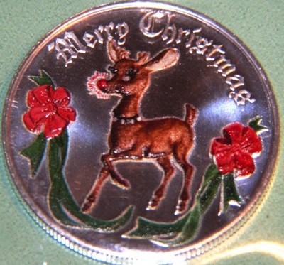 1 oz .999 Silver Round Rudolf Reindeer Color Silver Coin Christmas ...