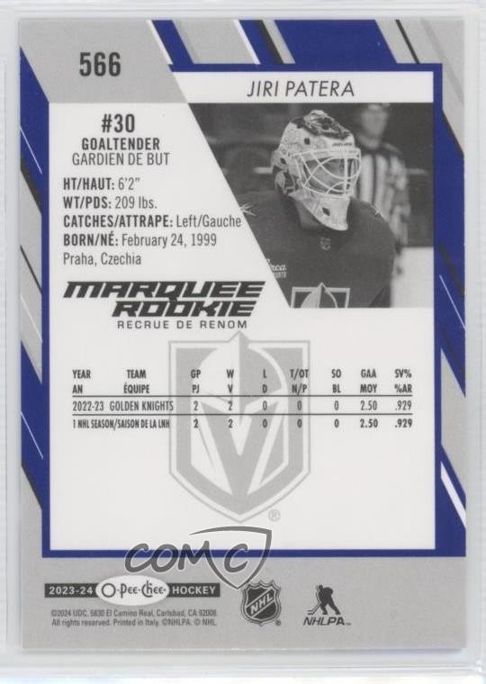 2023-24 O-Pee-Chee Marquee Rookie Blue Border Jiri Patera #566 Rookie ...
