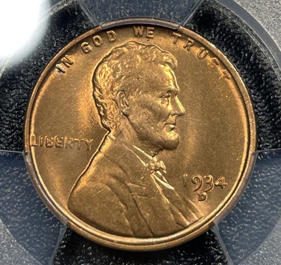 1934 D Lincoln Wheat Cent 1c PCGS MS65RD Denver Beautiful Red Cent E307 ...