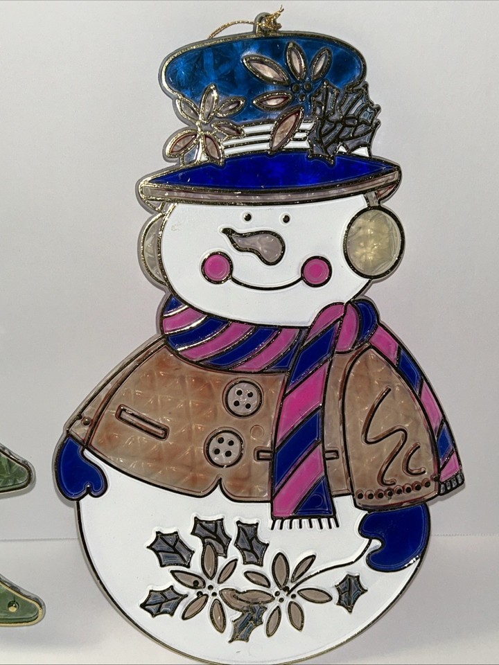 Vintage Giftco Christmas Acrylic Stained Glass Style Window Snowman ...