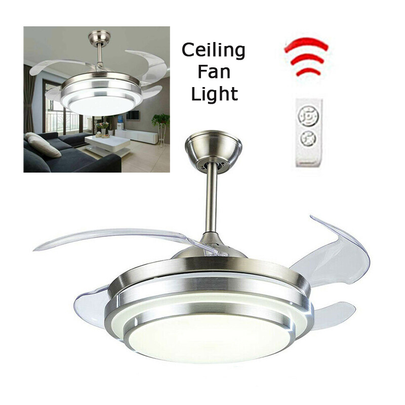 36/42" Crystal LED Chandelier Invisible Ceiling Fan Light Ceiling Lamp ...