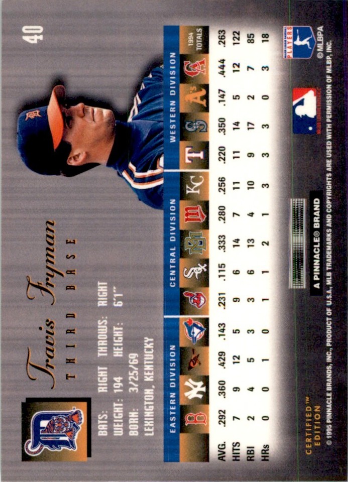 1995 Score Select Certified Travis Fryman . Detroit Tigers #40 | eBay