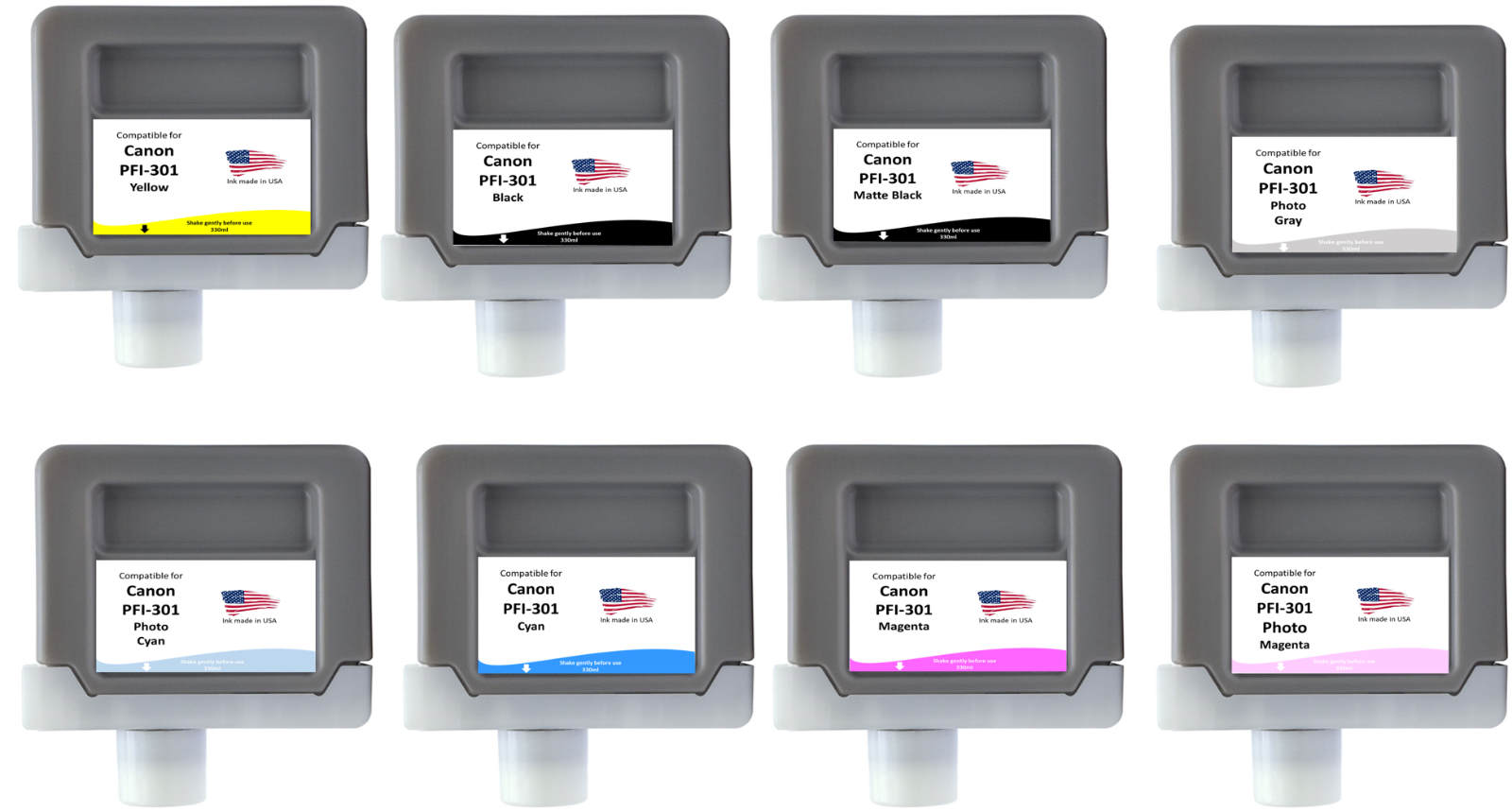 Set of 8 Non-OEM Canon PFI-301 ink tanks imagePROGRAF 8000/8000S, 9000 ...