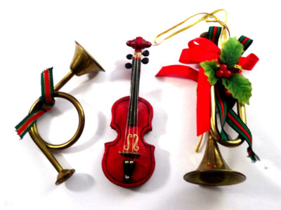 3 Musical Instruments CHRISTMAS ORNAMENTS 5" Holiday Wreath Decor | eBay
