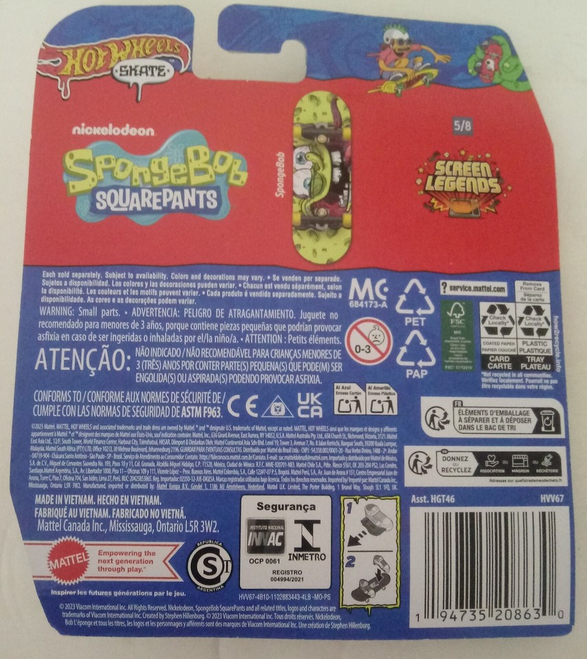 Hot Wheels Skate Screen Legends Nickelodeon SpongeBob SquarePants ...