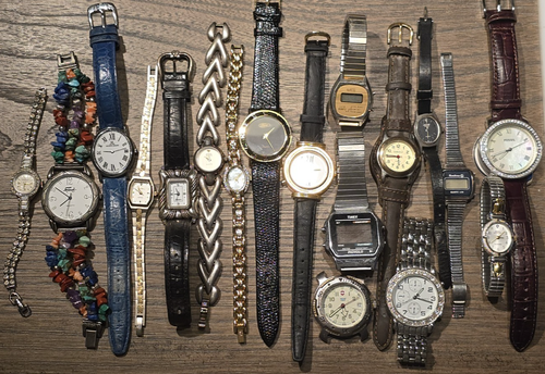 19pc Vintage Watch Lot Wear REPAIR Lanvin Paris Brighton Fossil Timex ...