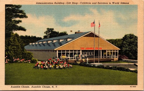 Postcard NY Ausable Chasm Administration Building Gift Shop Cafeteria ...