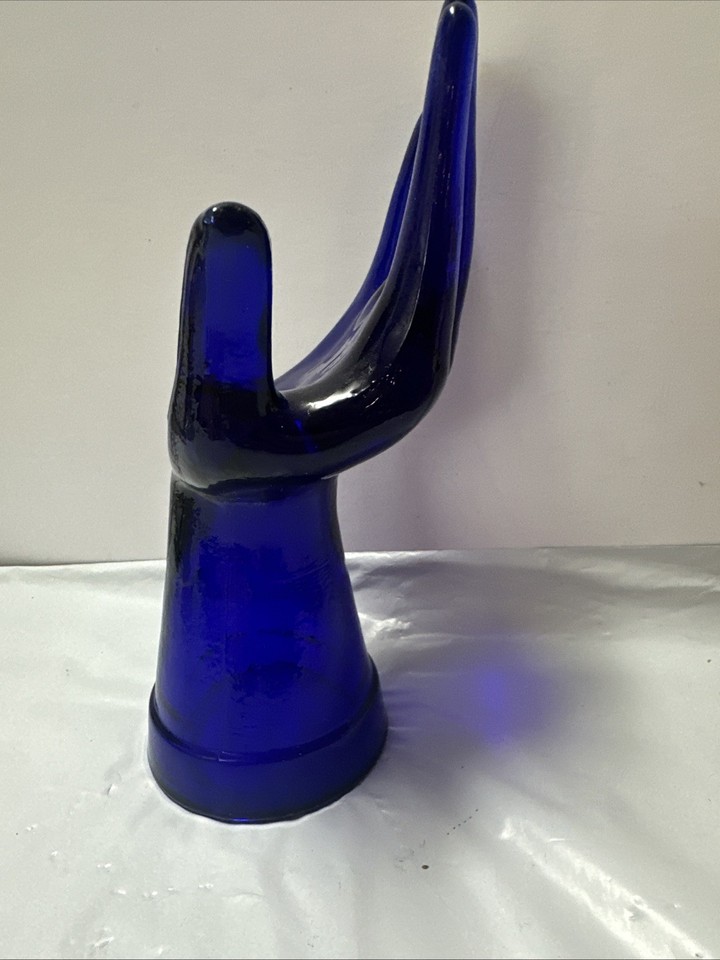 Vintage Cobalt Blue Glass Hand Mannequin Jewelry Display Ring Holder 8 ...