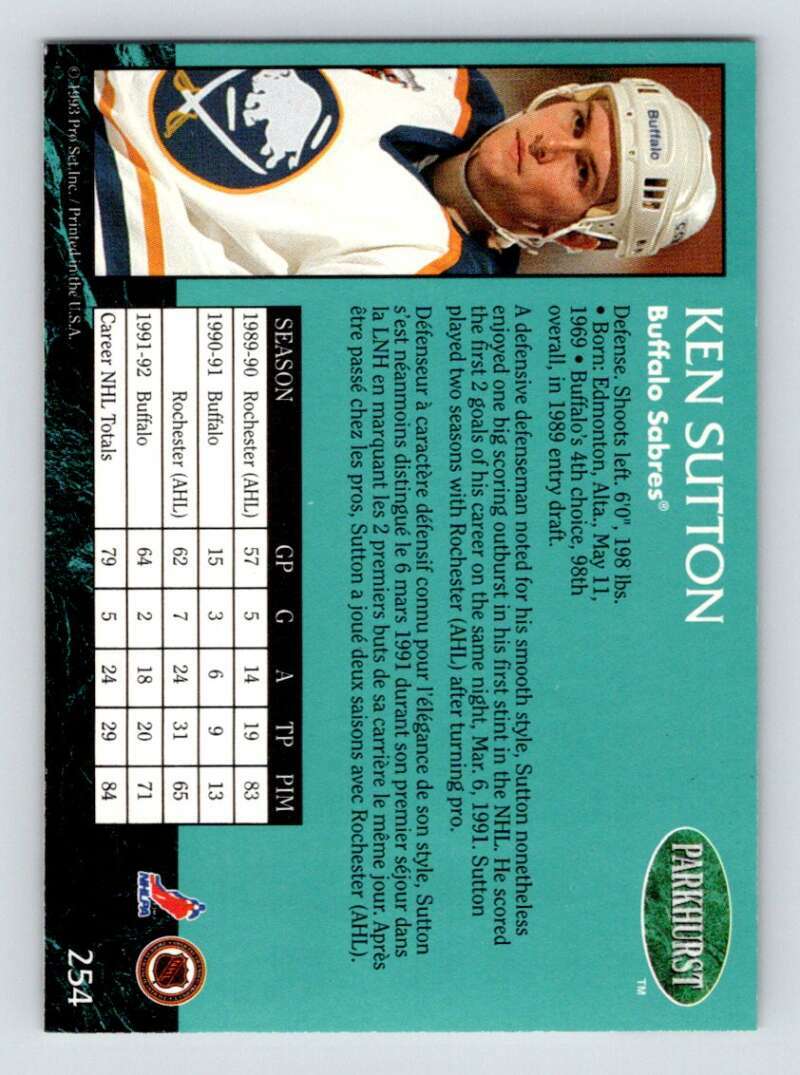 Ken Sutton 1992-93 Parkhurst #254 Sabres ID:21786 | eBay
