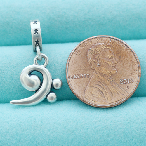 Real 925 Sterling Silver Base Clef Charm Pendant 3D Bass Key Musical ...