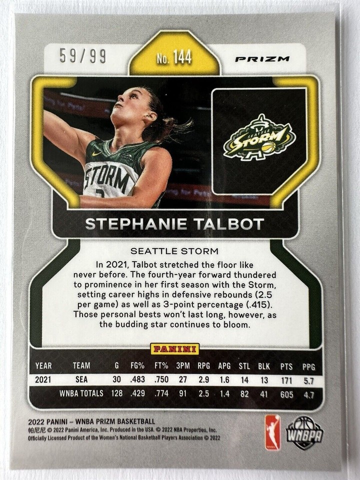 Stephanie Talbot 2022 Panini WNBA Prizm 59/99 Premium #144 Seattle ...