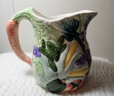 Vintage Ceramic Water Pitcher, Veggie Motif,with Carrot Handle,by World ...