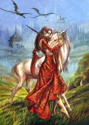 Maiden hugs white Unicorn Card by Briar Dragons in Flight Greeting Card ...