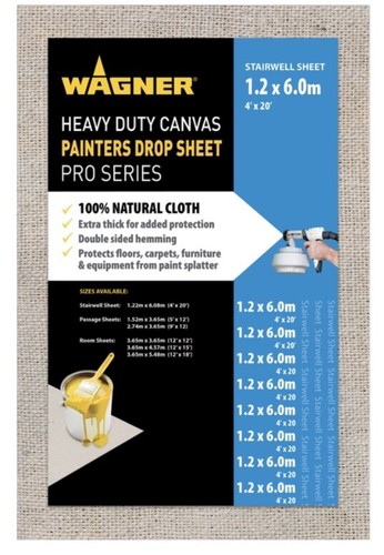 NEW Wagner 1.22 x 6.08m Heavy Duty Canvas Painter’s Drop Sheet Paint ...