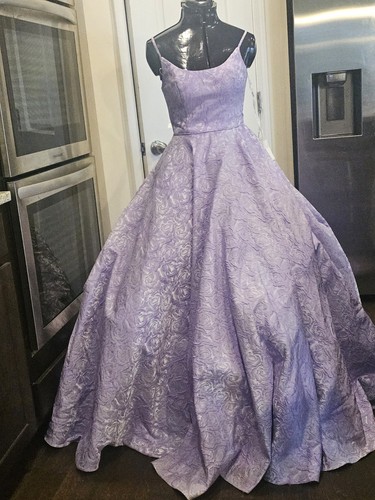 Angela And Alison Purple Floral Polyester Sleeveless Princess Ball Gown ...