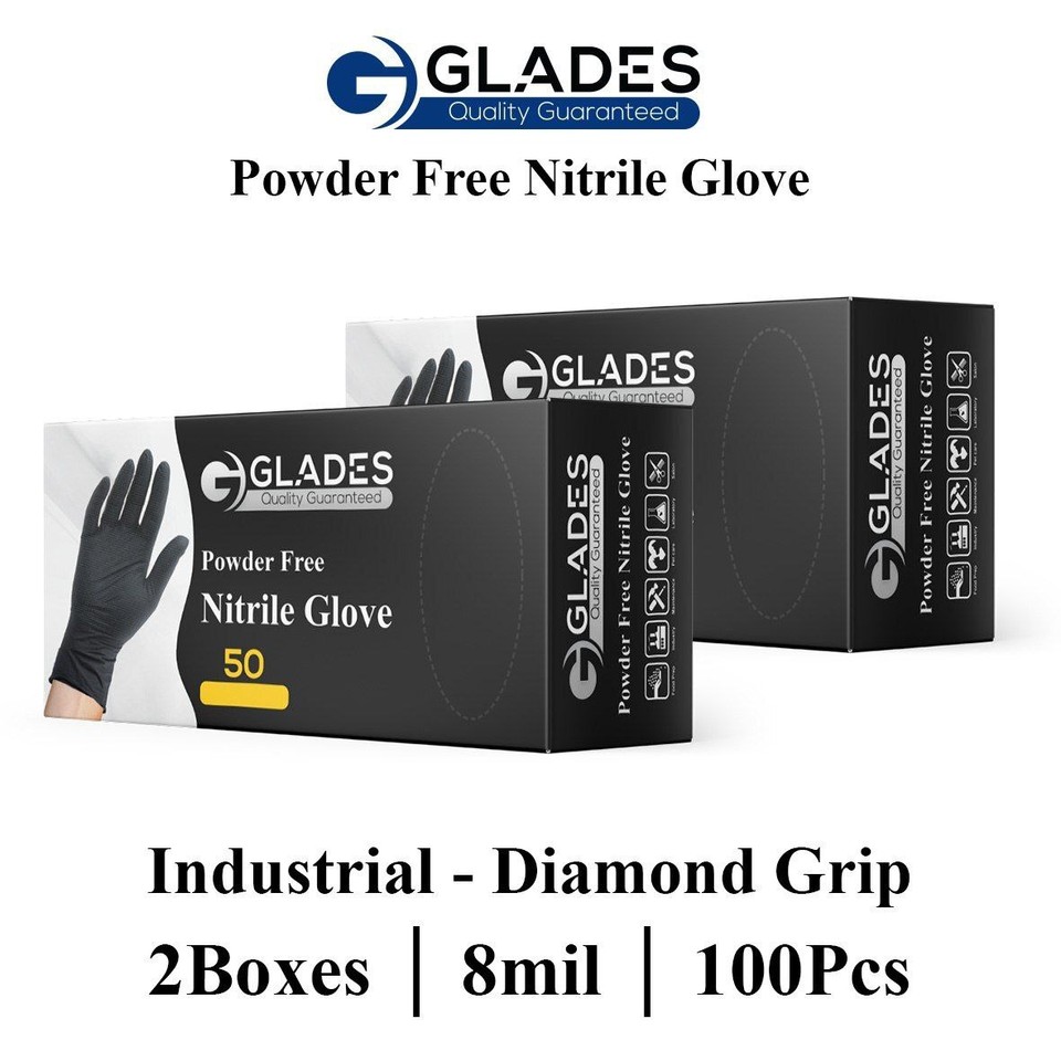 GLADES Heavy Duty Black Nitrile Gloves Powder Latex Free 8 Mil M L XL XXL | eBay