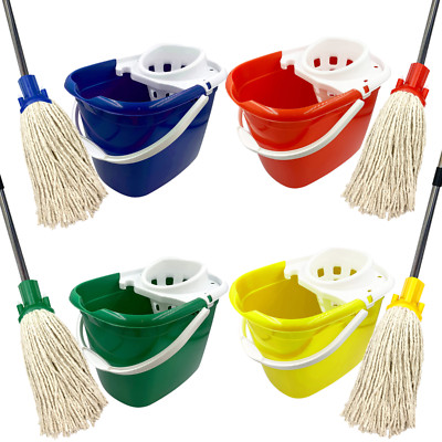 Mop and Bucket Set 12L Wringer Floor Mop Industrial Plastic Color Coded ...