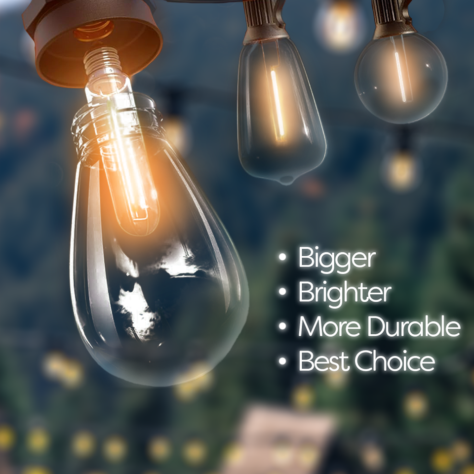 50FT LED Outdoor String Lights w/ Edison Shatterproof Bulbs ...