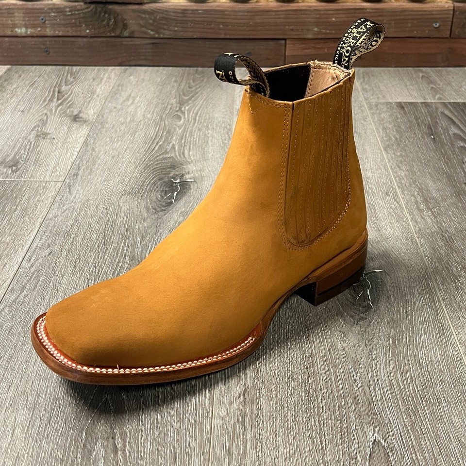 MEN'S PATRON BOTIN WESTERN ANKLE HALF BOOT NBK LEATHER SQUARE TOE CUERO ...