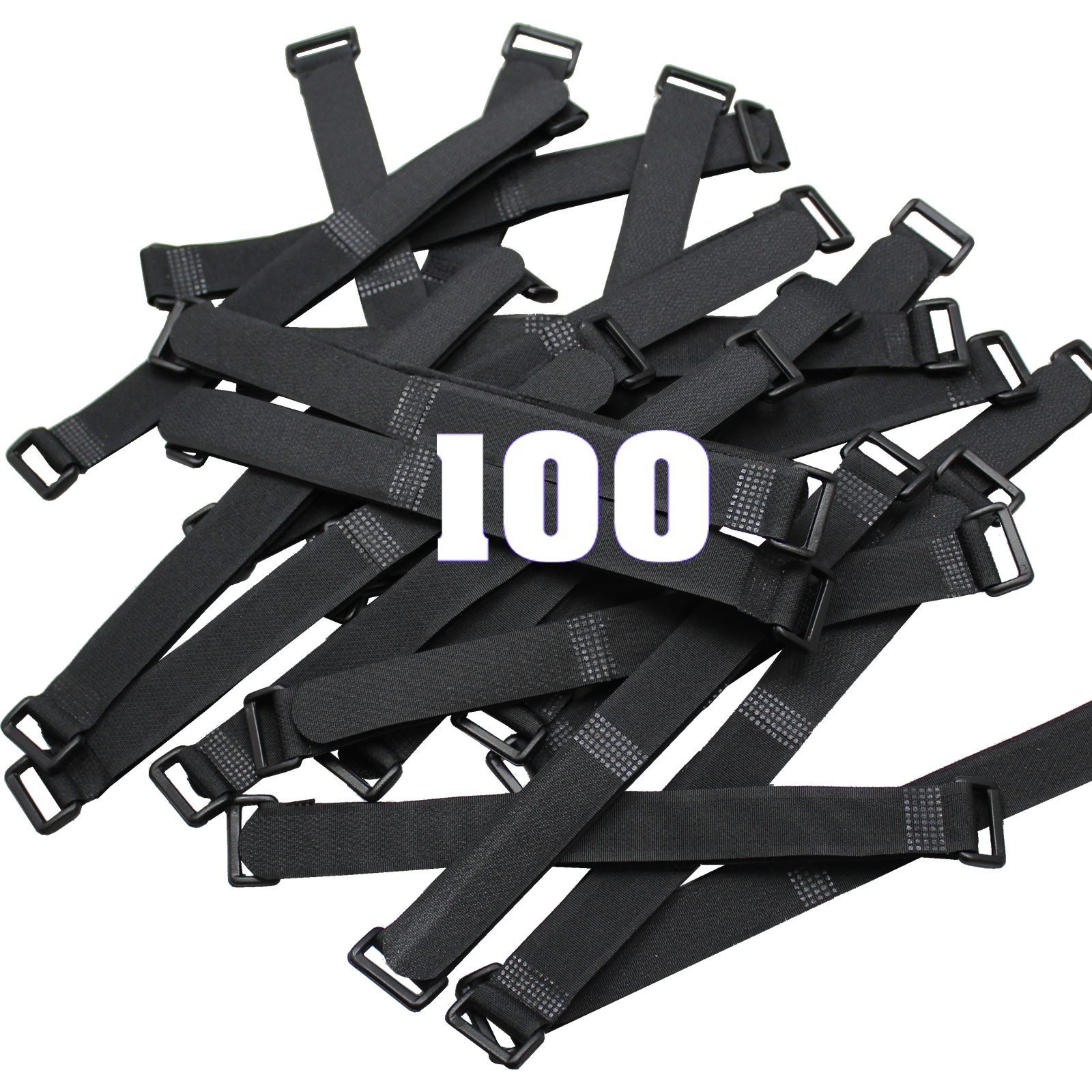 100 Quantity Durable Hook & Loop Reusable Cable Tie Down Straps Buckle ...