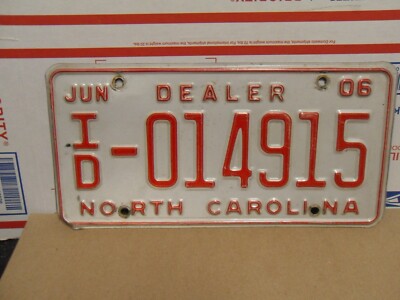 2006 NORTH CAROLINA NC DEALER LICENSE PLATE TAG ID 014915 ORIGINAL ...